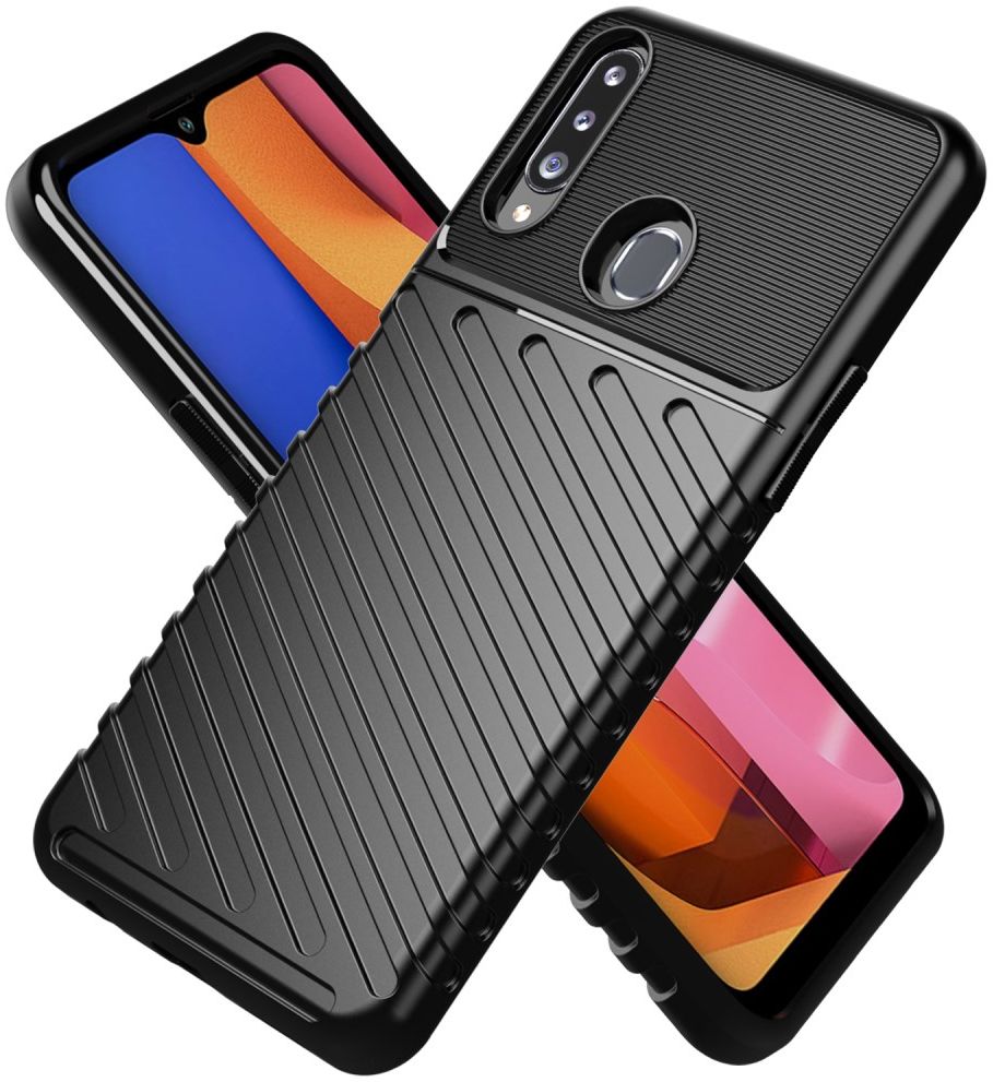 Samsung Galaxy A20s Hoesje Twill Thunder Texture Back Cover Zwart | gsmpunt