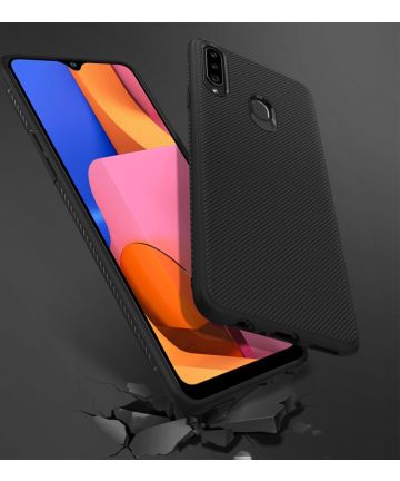 Samsung Galaxy A20s Hoesje Twill Slim Textuur Back Cover Zwart | GSMpunt.nl