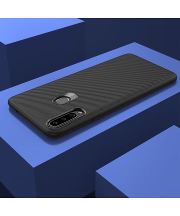 Samsung Galaxy A20s Hoesje Twill Slim Textuur Back Cover Zwart | GSMpunt.nl