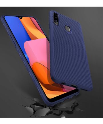 Samsung Galaxy A20s Hoesje Twill Slim Textuur Back Cover Blauw | GSMpunt.nl
