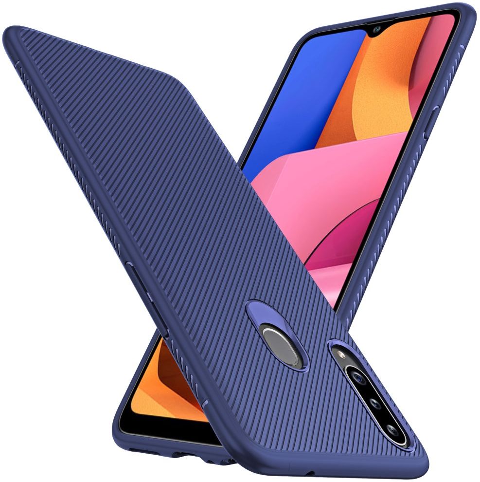 Samsung Galaxy A20s Hoesje Twill Slim Textuur Back Cover Blauw | GSMpunt.nl