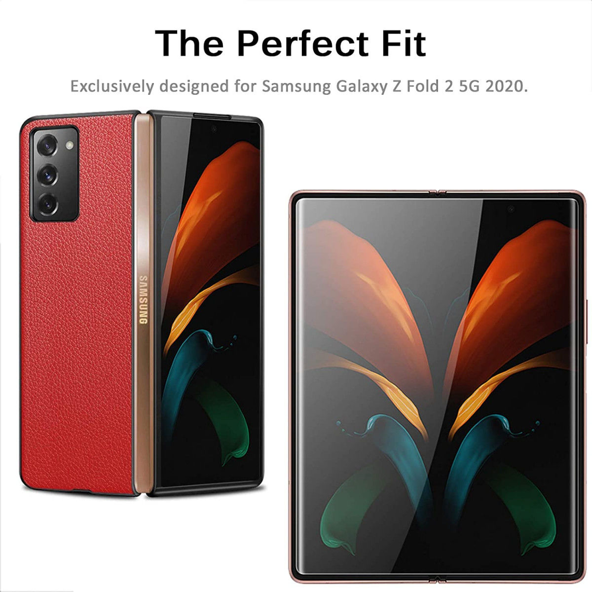 Samsung Galaxy Z Fold 2 Hoesje Litchi Skin Back Cover Rood | gsmpunt