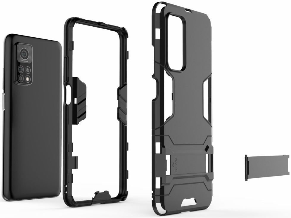 Xiaomi Mi 10T / Mi 10Pro Shockproof Backcover Met Kickstand Zwart | gsmpunt