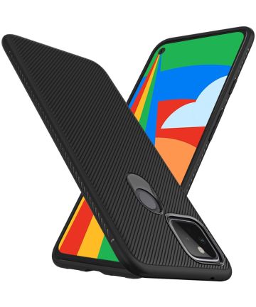 Google Pixel 5 Hoesje Twill Slim Textuur Back Cover Zwart | GSMpunt.nl