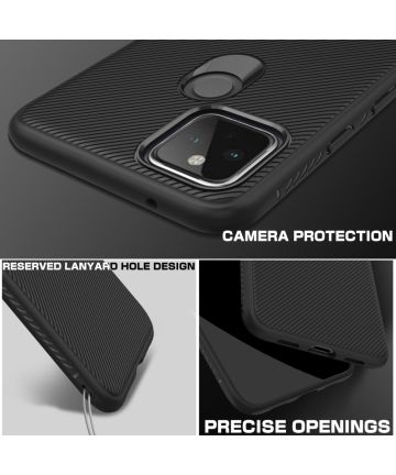 Google Pixel 5 Hoesje Twill Slim Textuur Back Cover Zwart | GSMpunt.nl