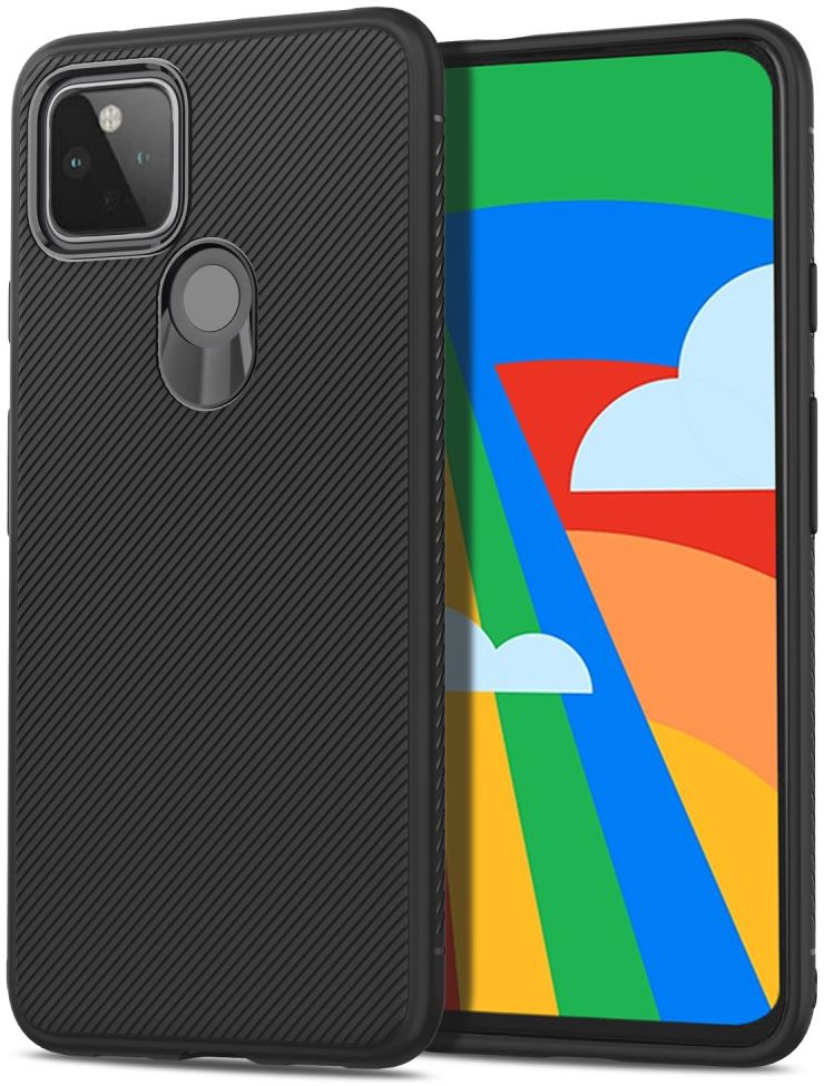 Google Pixel 5 Hoesje Twill Slim Textuur Back Cover Zwart | GSMpunt.nl