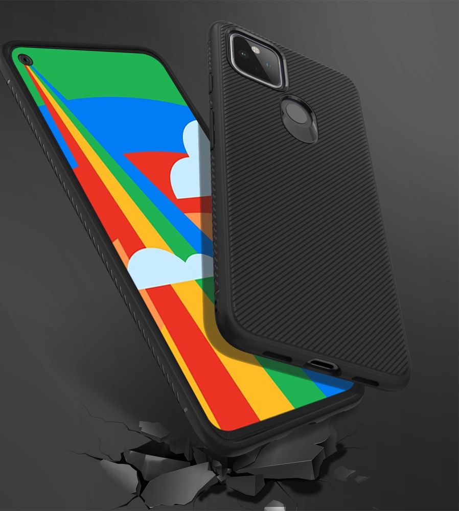 Google Pixel 5 Hoesje Twill Slim Textuur Back Cover Zwart | GSMpunt.nl