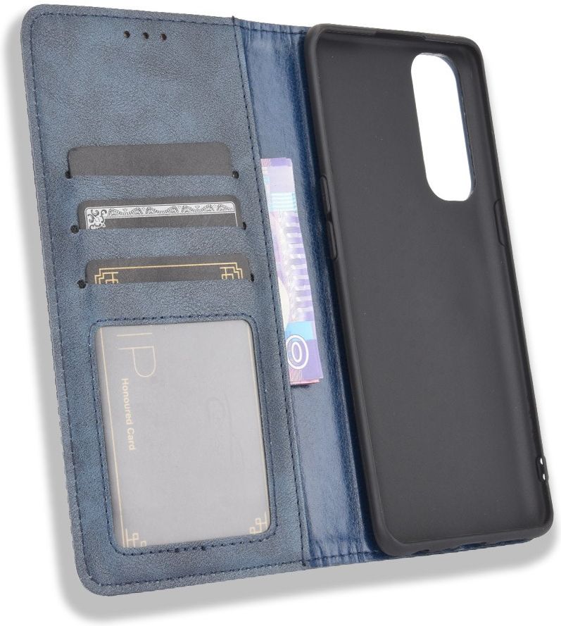 Oppo Reno 4 Pro 4G Hoesje Retro Portemonnee Book Case Blauw | gsmpunt