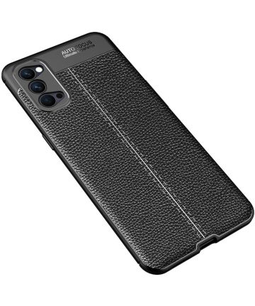 Oppo Reno 4 5G Hoesje Litchi Skin Back Cover Zwart | GSMpunt.nl