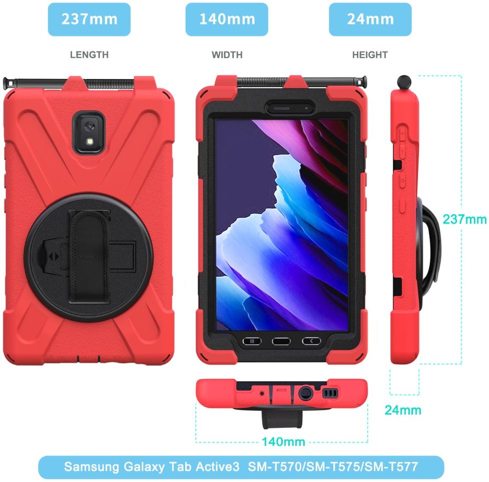 Samsung Galaxy Tab Active 3 Kickstand Hoesje Met Handriem Rood | gsmpunt