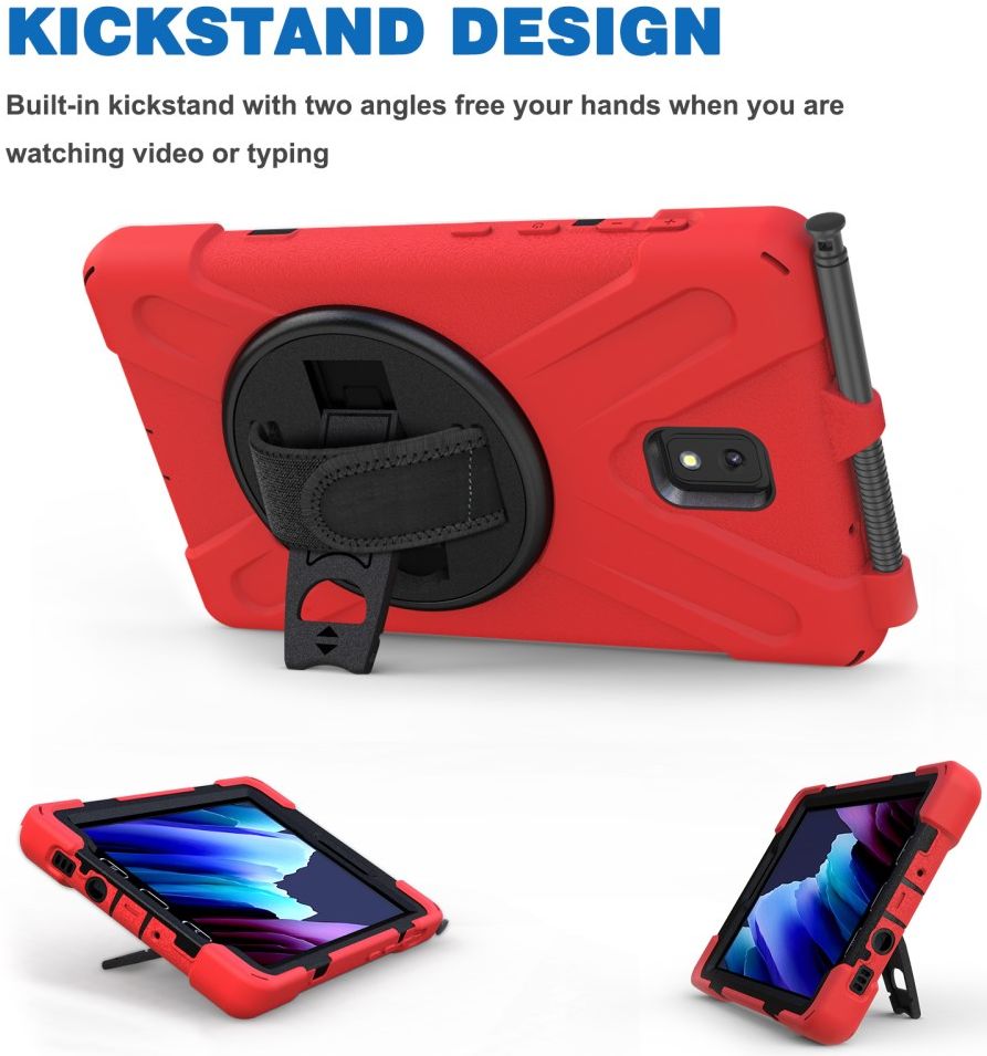 Samsung Galaxy Tab Active 3 Kickstand Hoesje Met Handriem Rood | gsmpunt