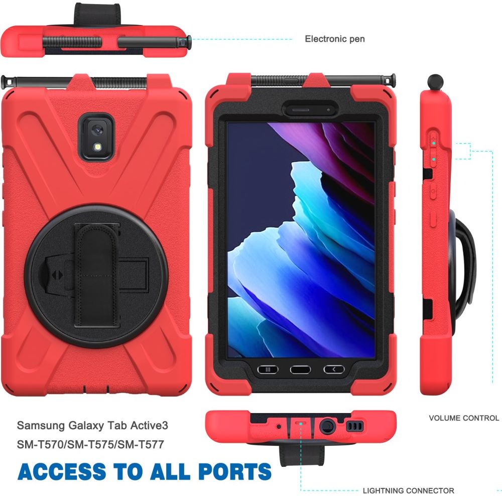 Samsung Galaxy Tab Active 3 Kickstand Hoesje Met Handriem Rood | gsmpunt