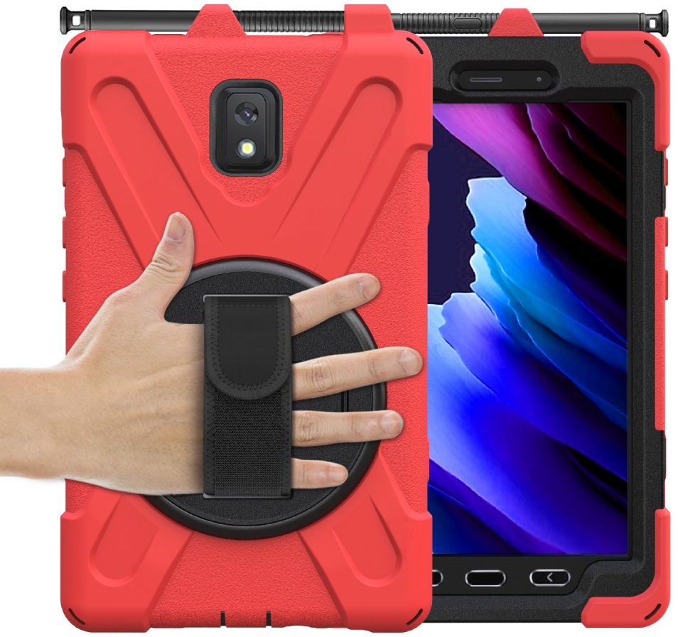 Samsung Galaxy Tab Active 3 Kickstand Hoesje Met Handriem Rood | gsmpunt