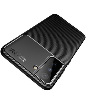 Samsung Galaxy S21 Plus Hoesje Siliconen Carbon TPU Back Cover Zwart ...