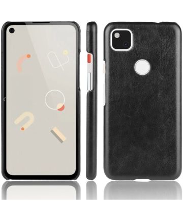 Google Pixel 4A Hoesje Litchi Skin Back Cover Zwart | GSMpunt.nl
