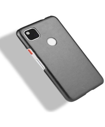 Google Pixel 4A Hoesje Litchi Skin Back Cover Zwart | GSMpunt.nl