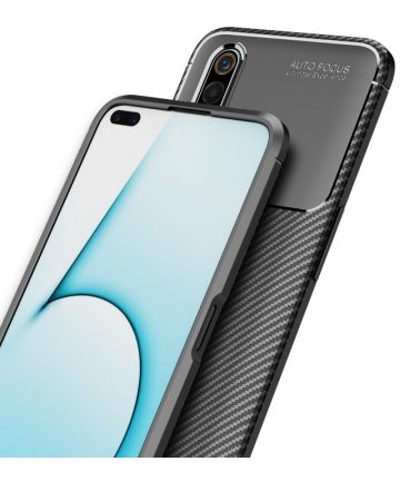 Realme X50 Hoesje Siliconen Carbon TPU Back Cover Zwart | GSMpunt.nl