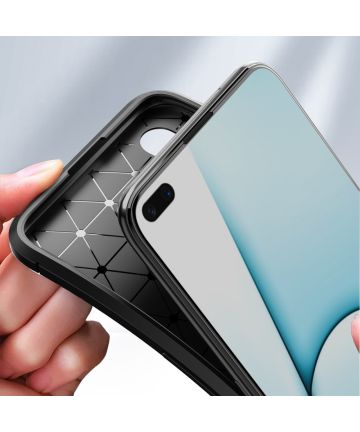 Realme X50 Hoesje Siliconen Carbon TPU Back Cover Zwart | GSMpunt.nl