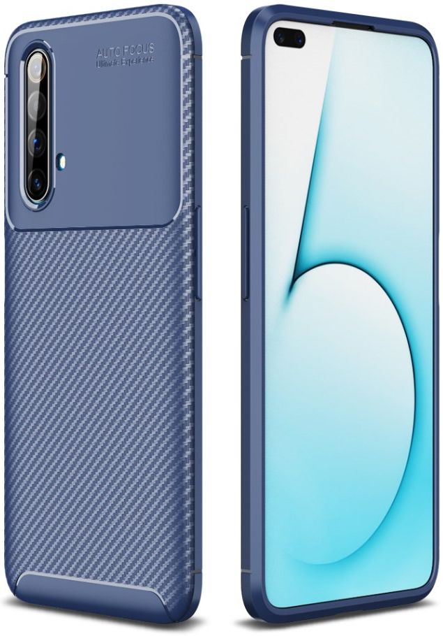Realme X50 Hoesje Siliconen Carbon TPU Back Cover Blauw | gsmpunt
