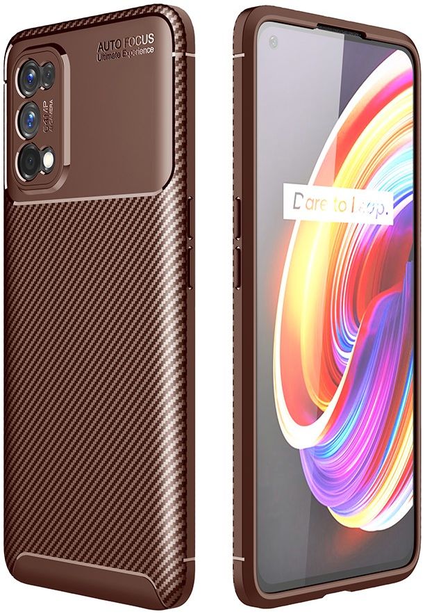 Realme 7 Pro Hoesje Siliconen Carbon TPU Back Cover Bruin | GSMpunt.nl