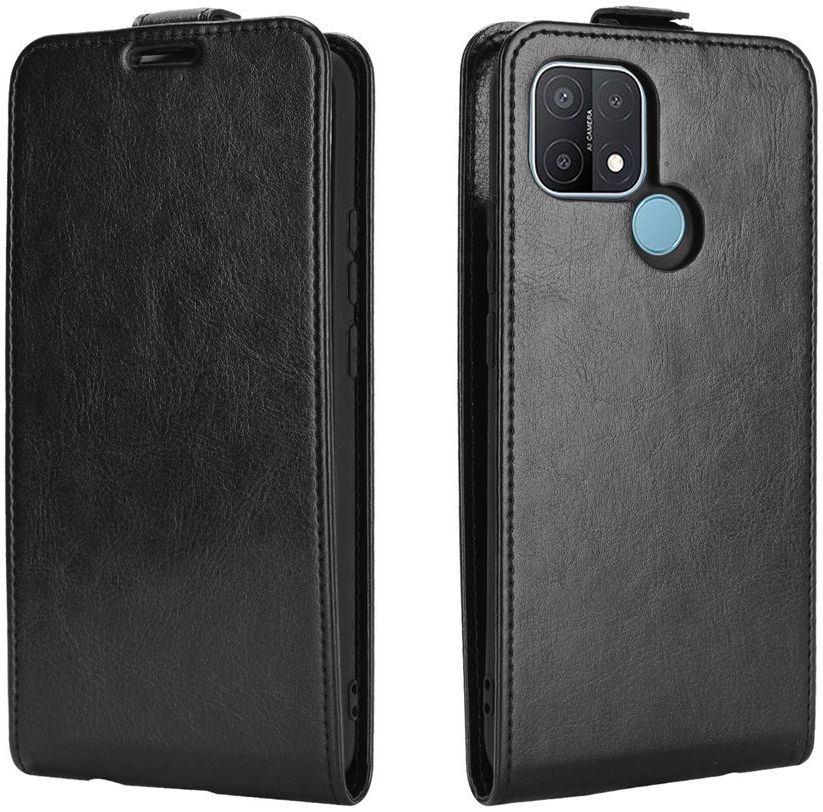 Oppo A15 Hoesje Verticale Flip Case Crazy Horse Zwart | gsmpunt