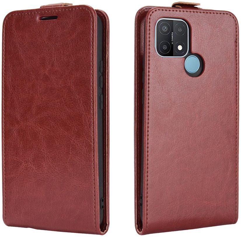Oppo A15 Hoesje Verticale Flip Case Crazy Horse Bruin | gsmpunt