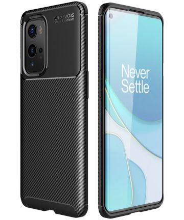 OnePlus 9 Pro Hoesje Siliconen Carbon TPU Back Cover Zwart | GSMpunt.nl