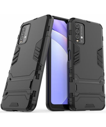 Xiaomi Redmi 9T Hoesje Hybride Back Cover met Kickstand Zwart | GSMpunt.nl