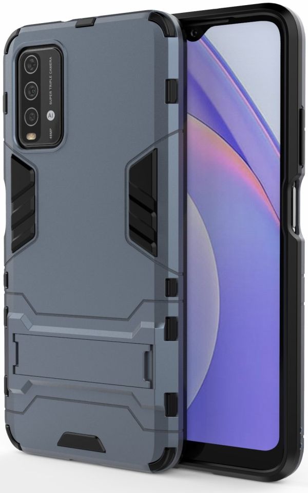 Xiaomi Redmi 9T Hoesje Hybride Back Cover met Kickstand Blauw | GSMpunt.nl