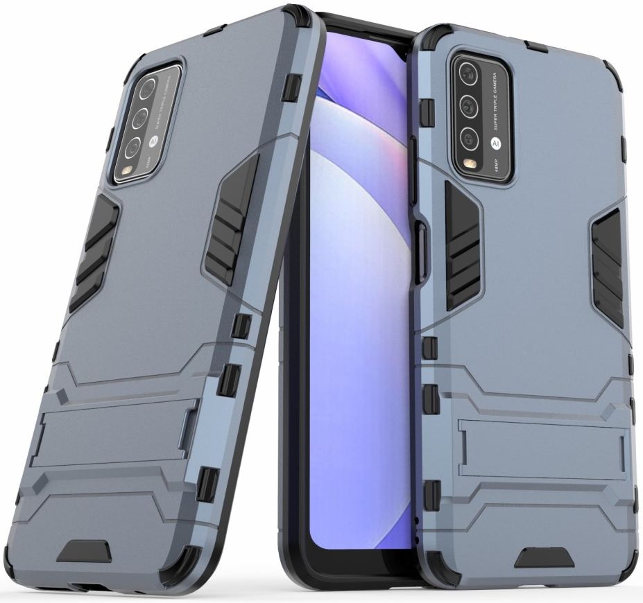 Xiaomi Redmi 9T Hoesje Hybride Back Cover met Kickstand Blauw | GSMpunt.nl