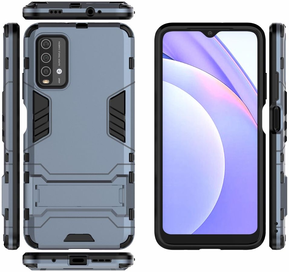 Xiaomi Redmi 9T Hoesje Hybride Back Cover met Kickstand Blauw | GSMpunt.nl