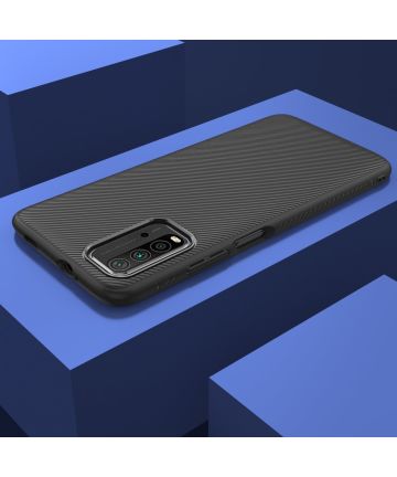 Xiaomi Redmi 9T Hoesje Twill Slim Textuur Back Cover Zwart | GSMpunt.nl