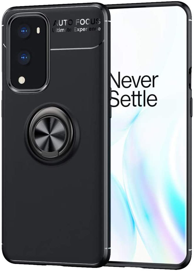 OnePlus 9 Hoesje TPU Back Cover met Magnetische Kickstand Ring Zwart ...