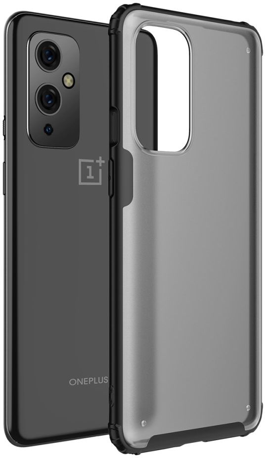 OnePlus 9 Hoesje TPU Hybride Back Cover Mat Transparant Zwart | GSMpunt.nl