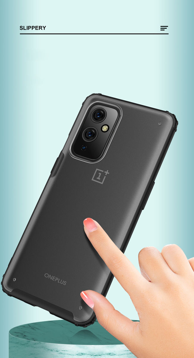 OnePlus 9 Hoesje TPU Hybride Back Cover Mat Transparant Zwart | GSMpunt.nl