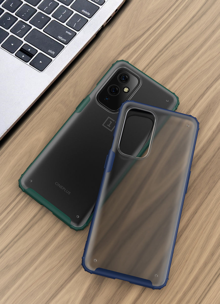 OnePlus 9 Hoesje TPU Hybride Back Cover Mat Transparant Blauw | GSMpunt.nl