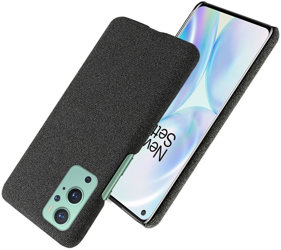 OnePlus 9 Hoesje Hard Plastic met Stof Textuur Back Cover Zwart ...