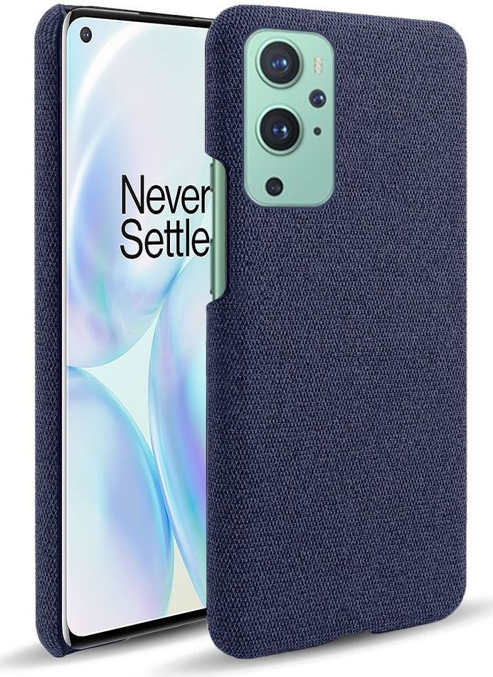 OnePlus 9 Hoesje Hard Plastic met Stof Textuur Back Cover Blauw ...