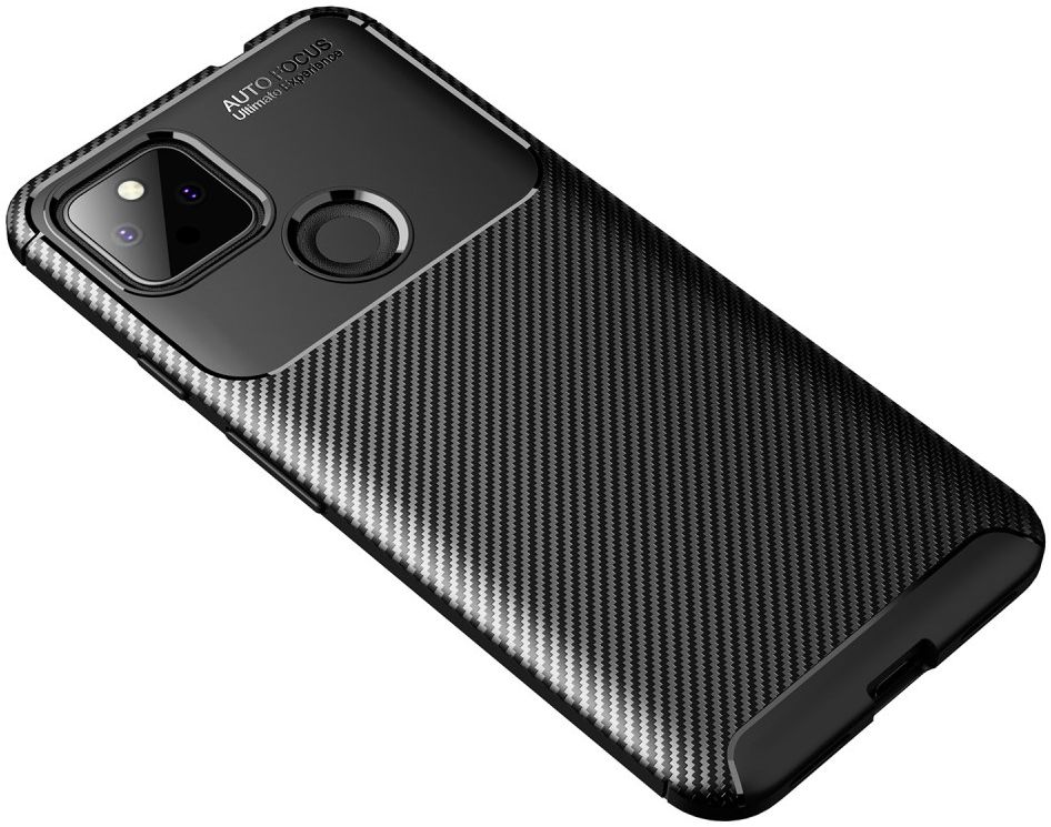 Google Pixel 5a Hoesje Siliconen Carbon TPU Back Cover Zwart | GSMpunt.nl