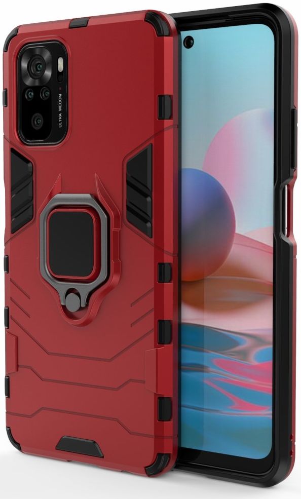 Xiaomi Redmi Note 10/10S Hoesje Hybride Back Cover met Kickstand Rood ...