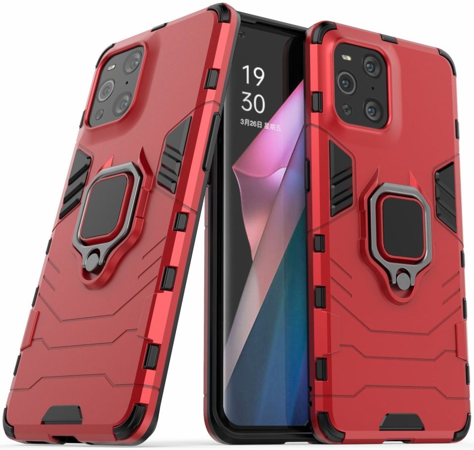 Oppo Find X3 Pro Hoesje Shock Proof Back Cover met Kickstand Rood | gsmpunt