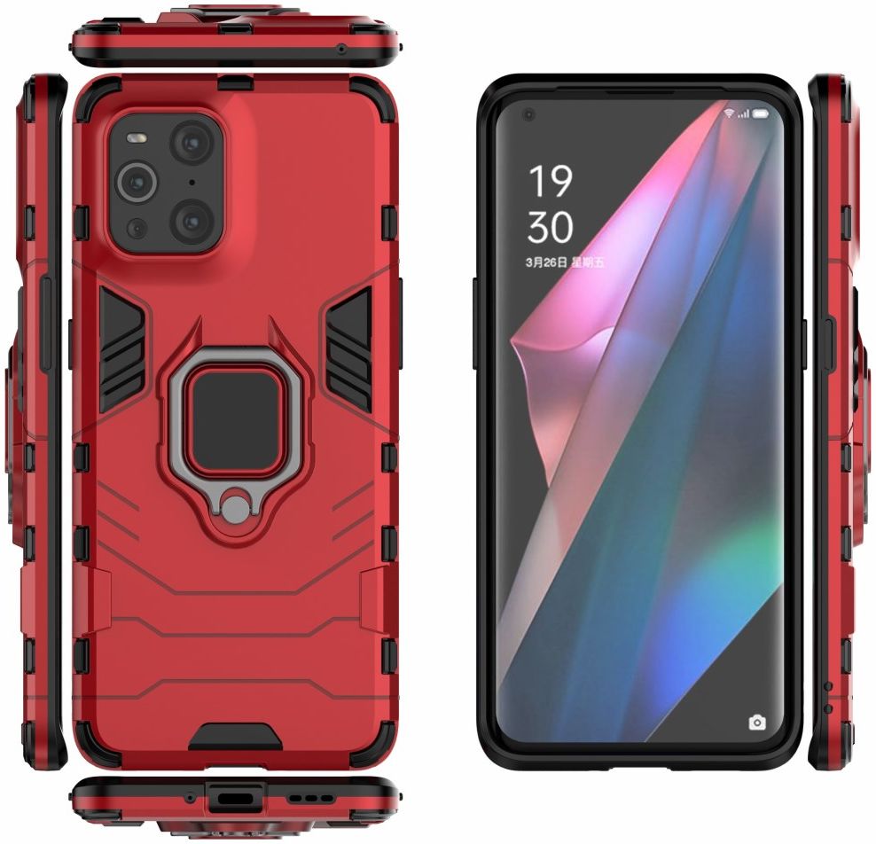 Oppo Find X3 Pro Hoesje Shock Proof Back Cover met Kickstand Rood | gsmpunt