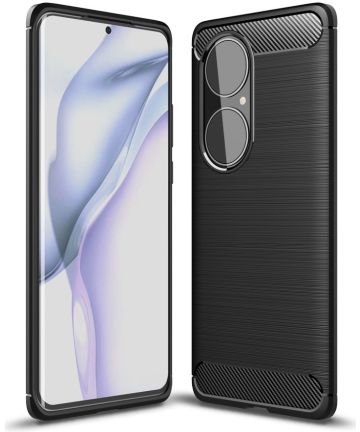 Huawei P50 Pro Hoesje Geborsteld TPU Flexibele Back Cover Zwart ...