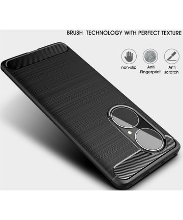 Huawei P50 Pro Hoesje Geborsteld TPU Flexibele Back Cover Zwart ...