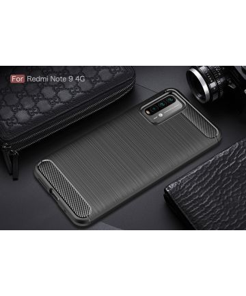 Xiaomi Redmi 9T Hoesje Geborsteld TPU Flexibele Back Cover Zwart ...