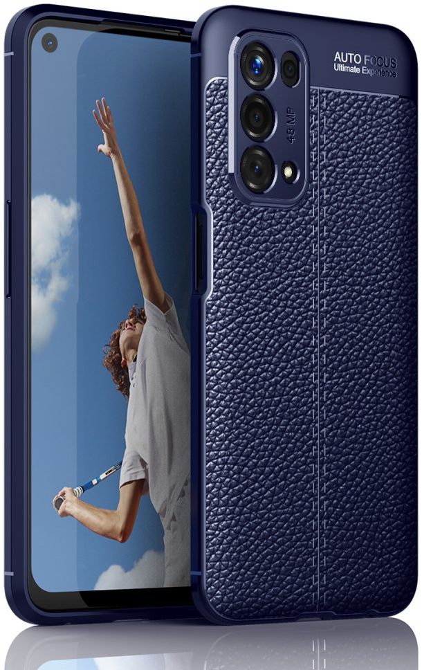 Oppo A74 5G Hoesje TPU met Leren Litichi Textuur Back Cover Blauw | gsmpunt