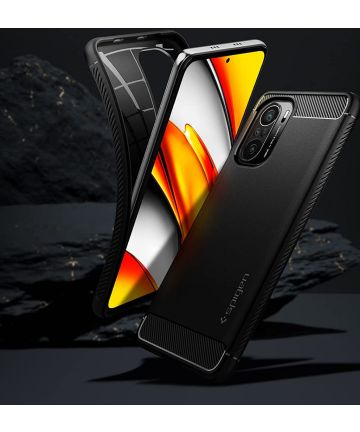 Spigen Rugged Armor Xiaomi Poco F3 / Mi 11i Hoesje Back Cover Zwart | GSMpunt.nl