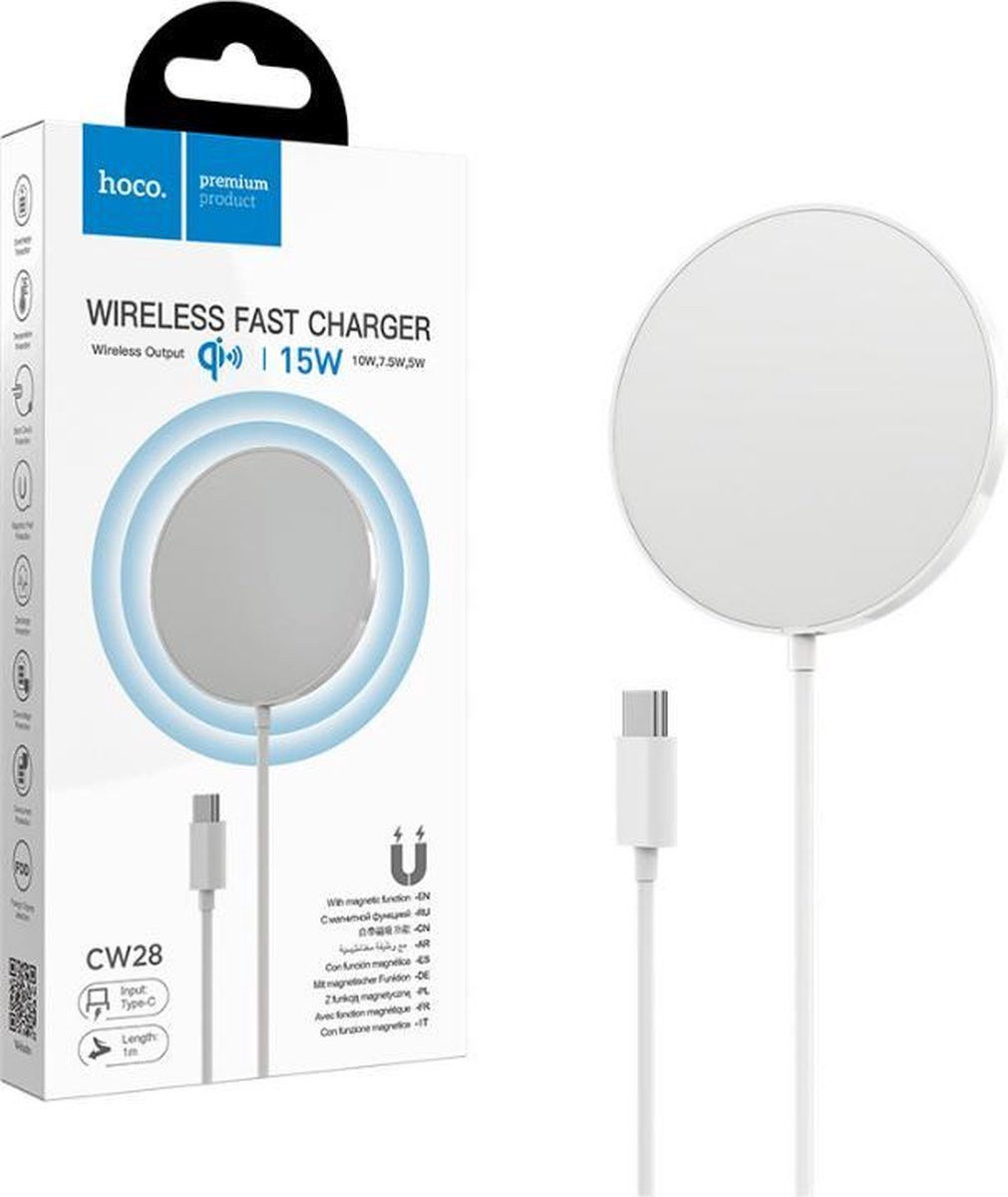 Hoco CW28 15W Magnetische Draadloze MagSafe Oplader Wit | GSMpunt.nl