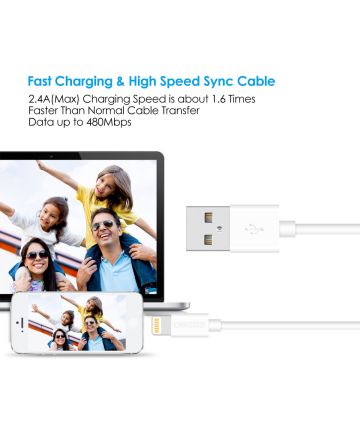 Choetech 2.4A Fast Charge USB-A naar Apple Lightning Kabel 1.8m Wit ...