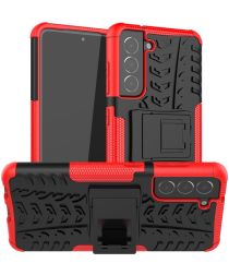 Samsung Galaxy S21 FE Hoesje met Ring Kickstand Rood | GSMpunt.nl